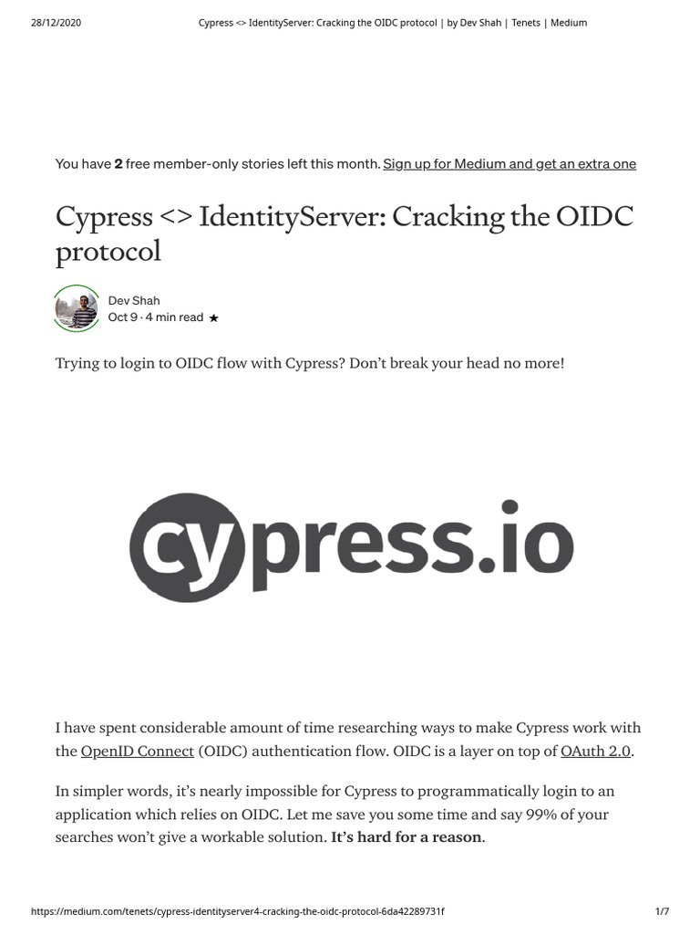 Cypress - IdentityServer - Cracking The OIDC Protocol - by Dev Shah - Tenets - Medium | PDF ...