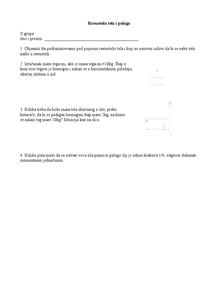 Fizika Ravnoteza Tela I Poluga | PDF