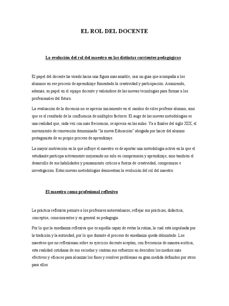 El Rol Del Docente | PDF | Enseñando | Maestros
