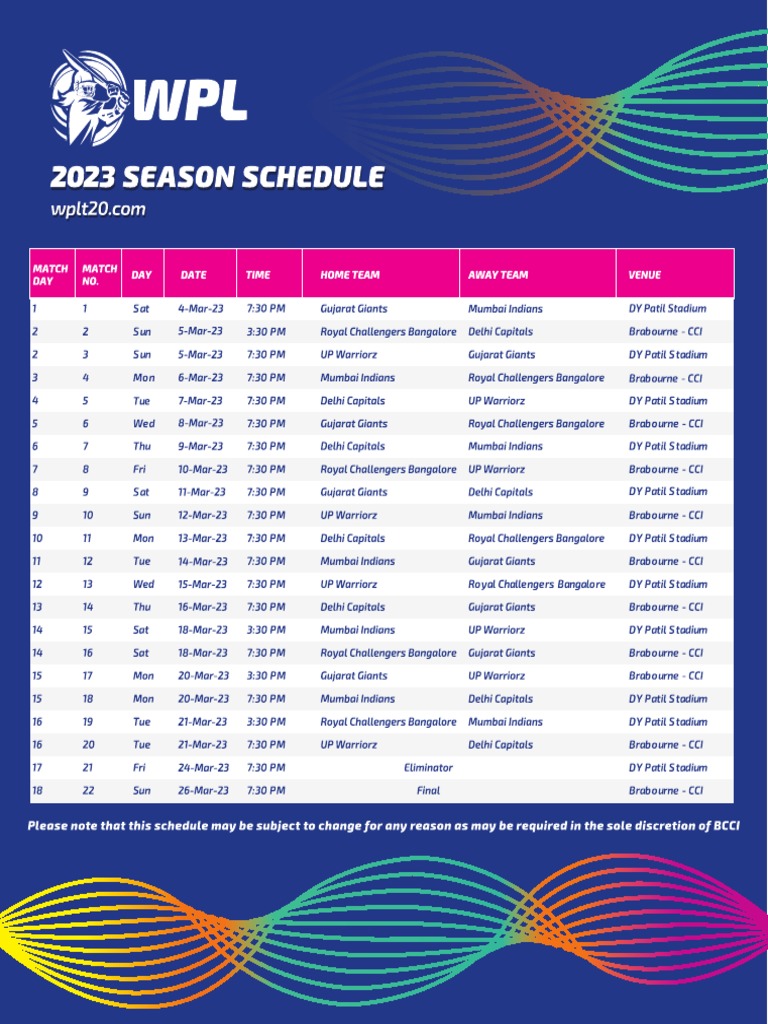 2023 WPL Schedule v3 PDF | PDF