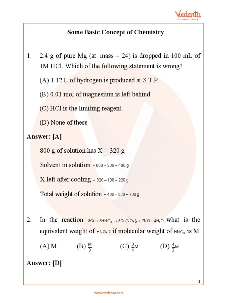 NEET Basic Chemistry Concepts Questions | PDF | Mole (Unit) | Molecules