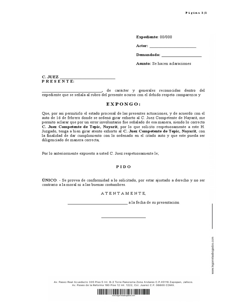 Escrito Aclara Exhorto | PDF