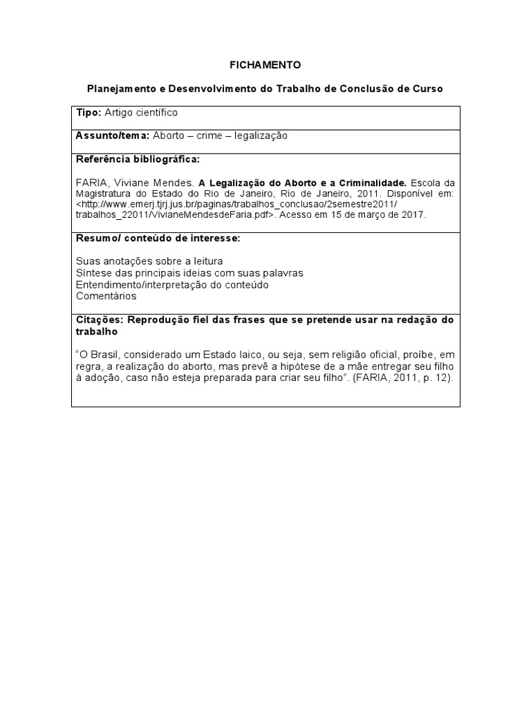 AULA - Modelo de Fichamento | PDF