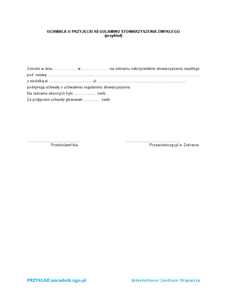 Wzor Uchwaly o Przyjeciu Regulaminu Stow Zwykle | PDF Wzor Uchwaly o Przyjeciu Regulaminu Stow Zwykle | PDF