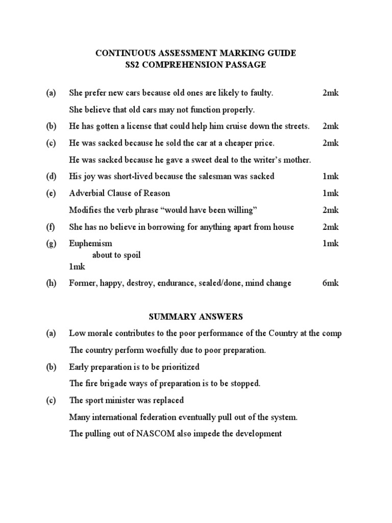 Continuous Assessment Marking Guide 2023 | PDF