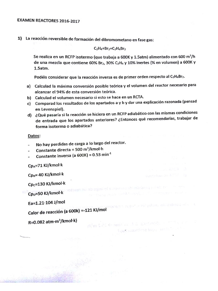 Examen Reactores 2016-2017 | PDF