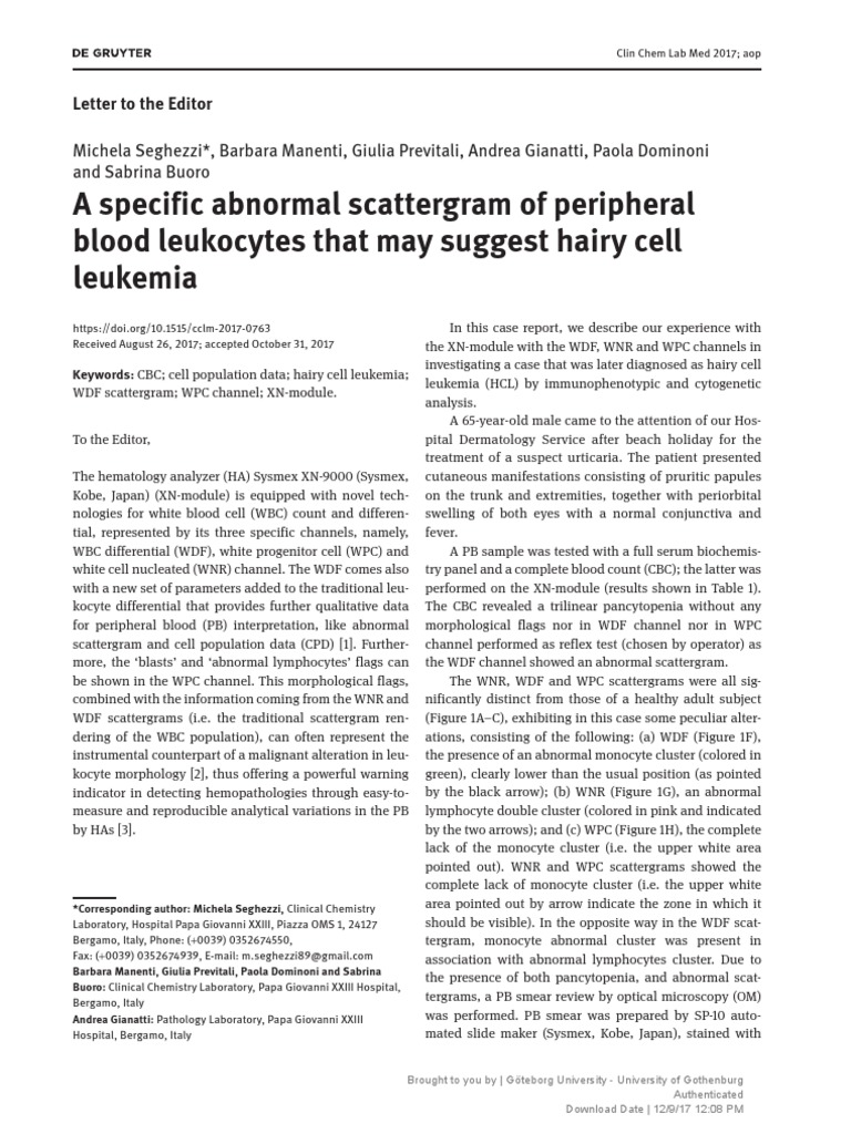 A Specific Abnormal Scattergram of Peripheral Blood Leukocytes That May ...