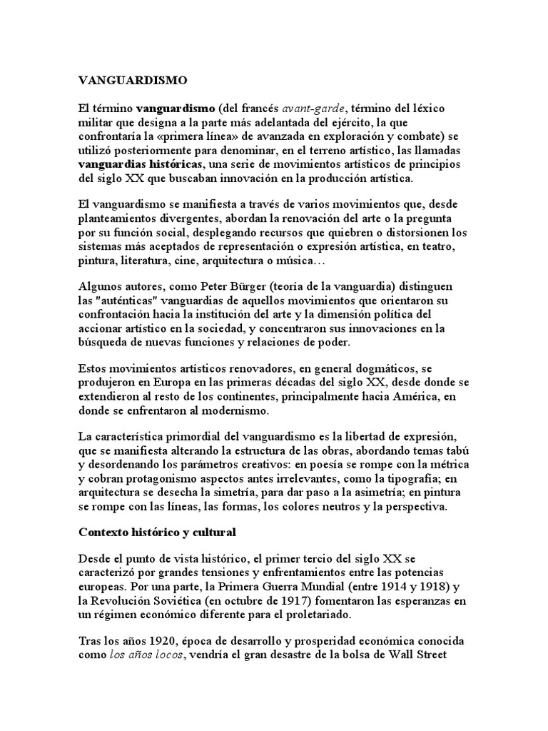Significado y características del vanguardismo | PDF | Vanguardia ...