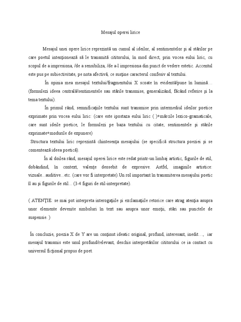 Schema Mesaj Text Liric | PDF