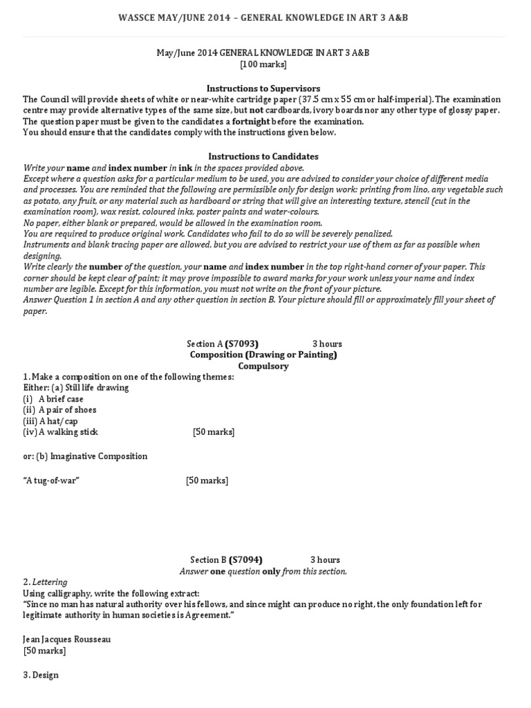 2014 WASSCE MAY-JUNE – GENERAL KNOWLEDGE IN ART 3 A&B | PDF | Paper