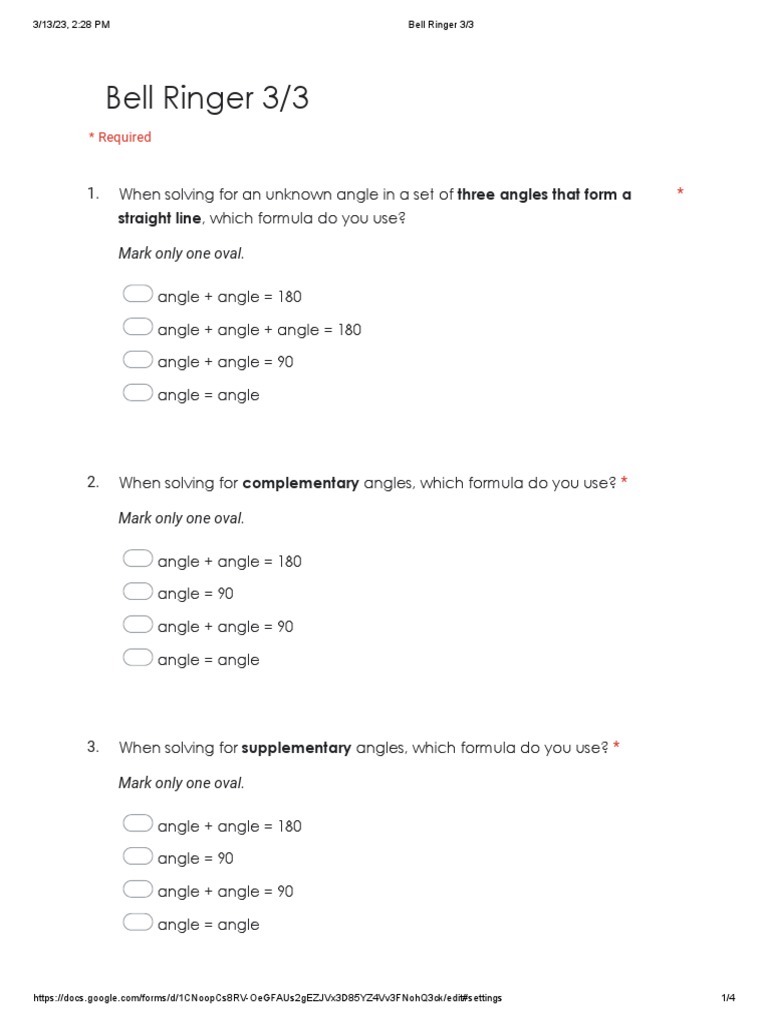 Bell Ringer 3 3 - Google Forms | PDF | Triangle | Angle