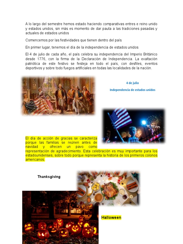 Cultura de Estados Unidos | PDF | Los Estados Unidos | Día de la ...
