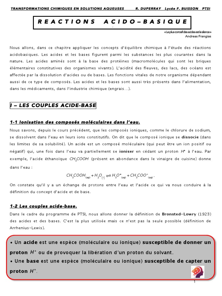 COURS Acide Base PDF | PDF | Acide | Ph