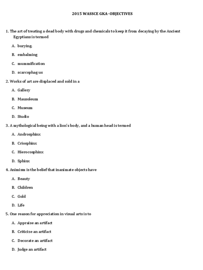 2015 WASSCE GKA Objectives Exam Guide | PDF | Pottery | Mummy