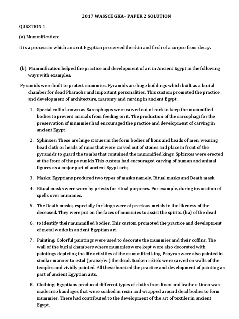 2017 Wassce Gka - Paper 2 Solution | PDF | Mummy | Ancient Egypt