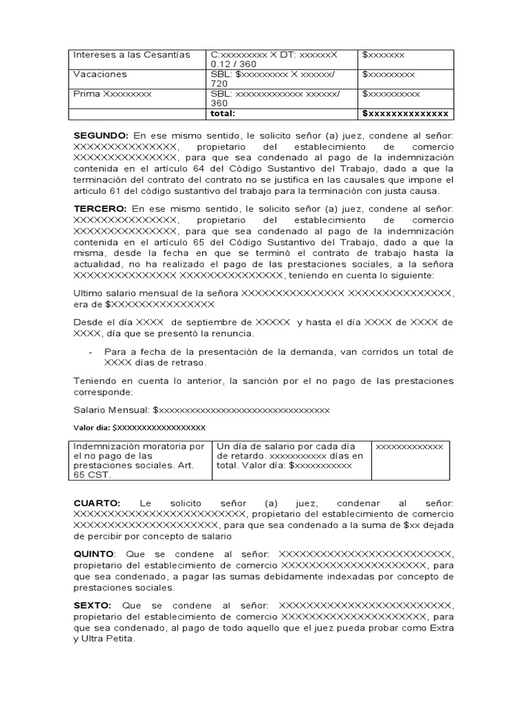 72 Modelo Demanda Ordinaria Laboral | PDF | Salario | Derecho laboral