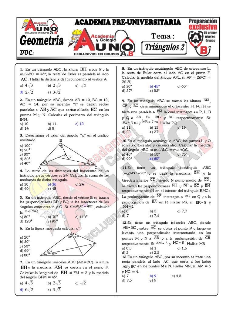 Títulos precisos para problemas de geometría sobre triángulos | PDF ...