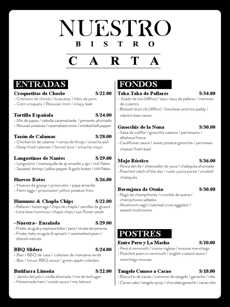 Carta Comida | PDF | Cocinando | Cocina occidental