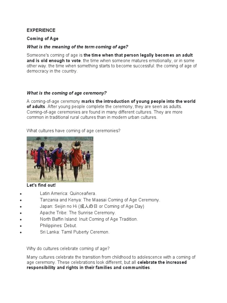 The Coming of Age Ceremonies or Events | PDF | Human Life Stages | Folklore