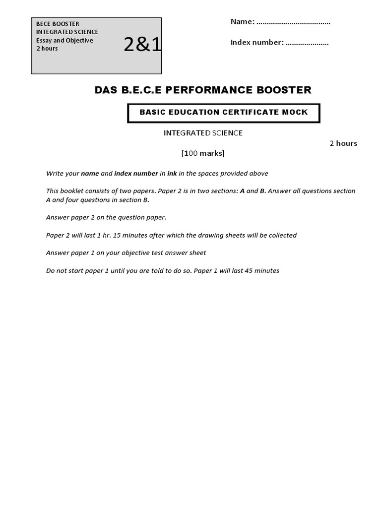 BECE 2021 Integrated Science Mock Exam | PDF | Soil | Water Purification