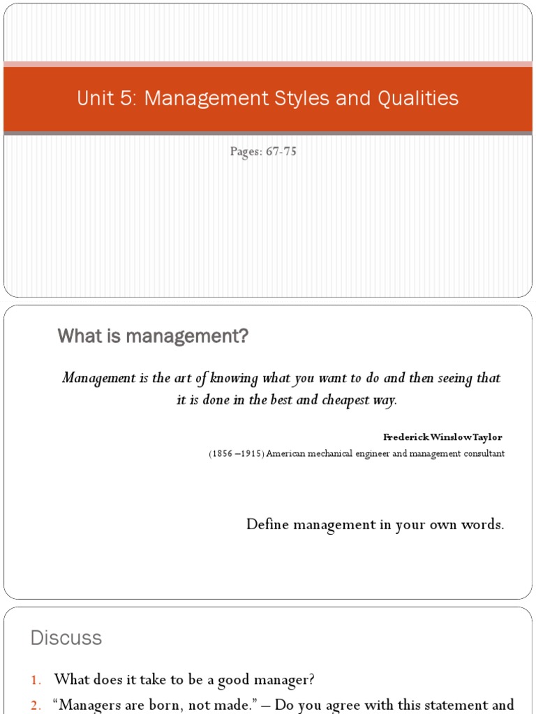 Unit 5 - Management Styles and Qualities | PDF | Cognitive Science ...