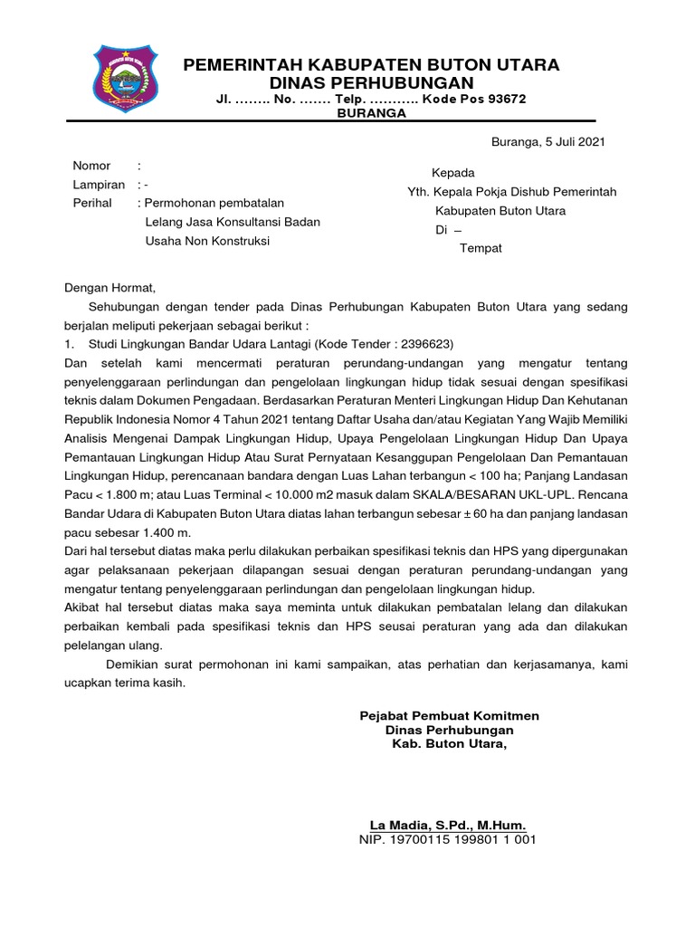 Surat Pembatalan Lelang | PDF