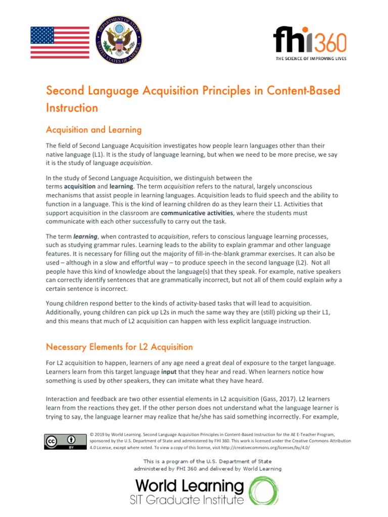 Second Language Acquisition - Handout | PDF | Second Language | Second Language Acquisition