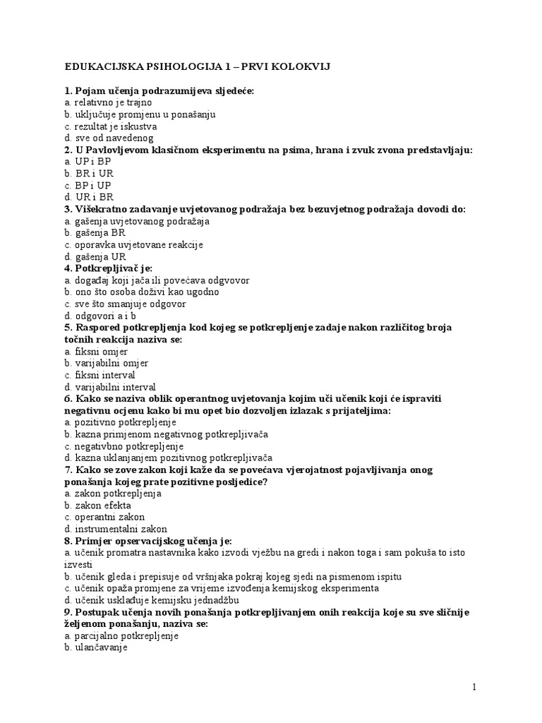 Edukacijska 1.kol | PDF