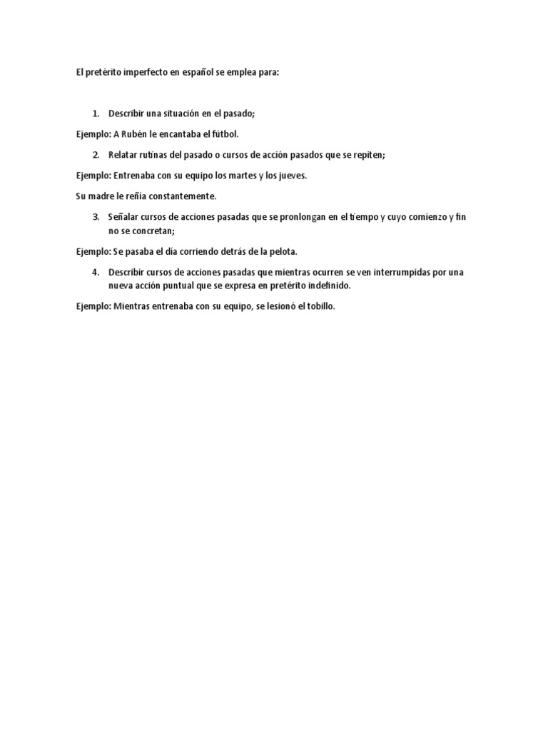 El pretérito imperfecto en español: usos y ejemplos | PDF