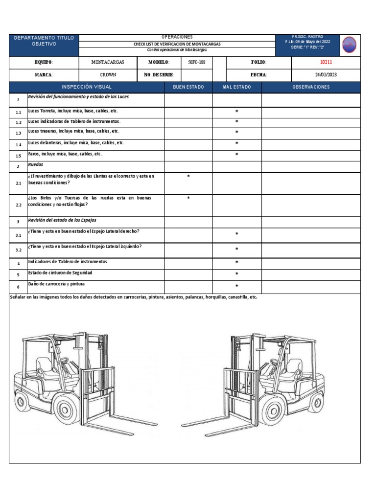 Checklist de Inspección Montacargas Crown | PDF