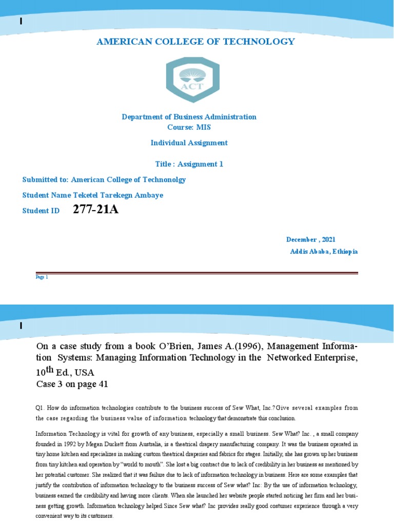 MIS Assignment 1 | PDF | Computing | Business