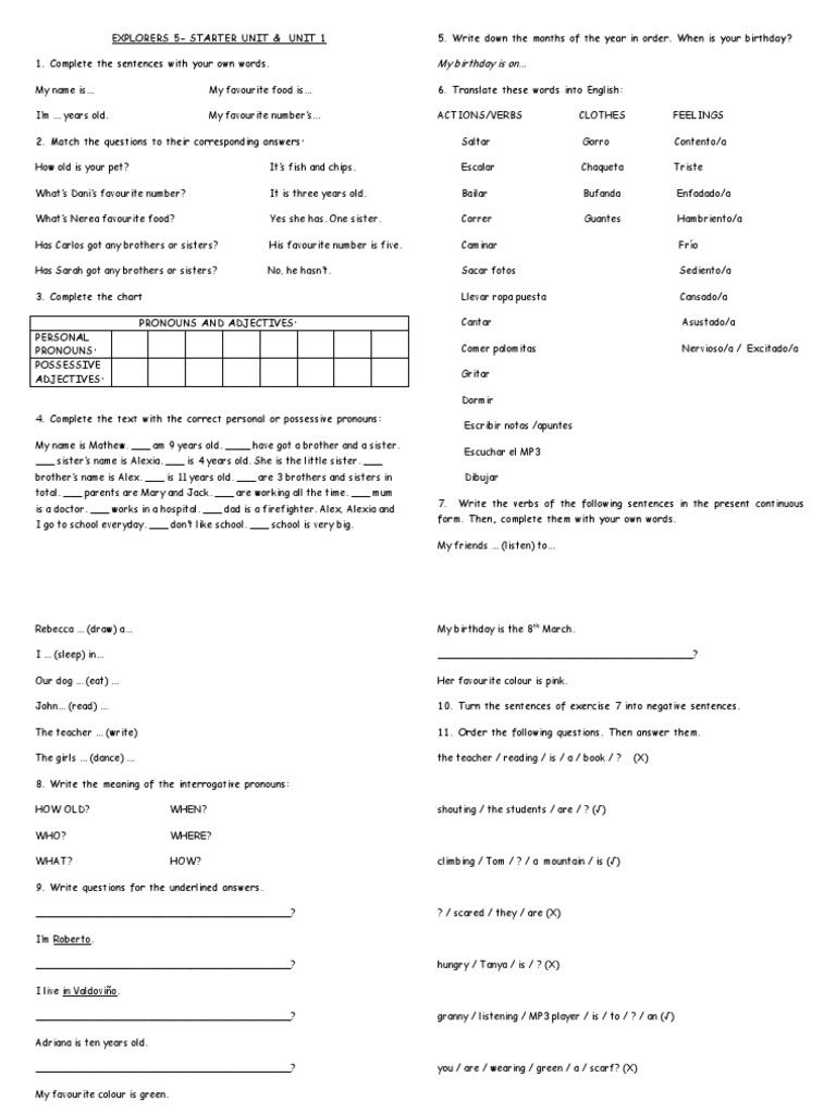 Explorers 5: Starter & Unit 1 Activities | PDF | Cognitive Science ...
