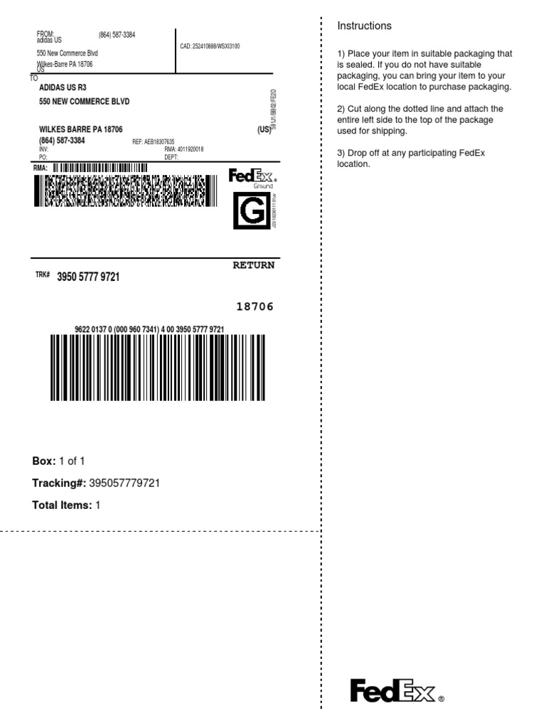adidas Return Instructions and Tracking | PDF