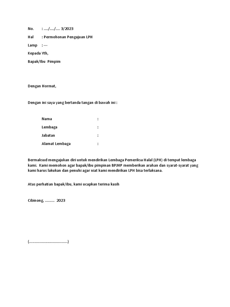 Surat Permohonan LPH | PDF