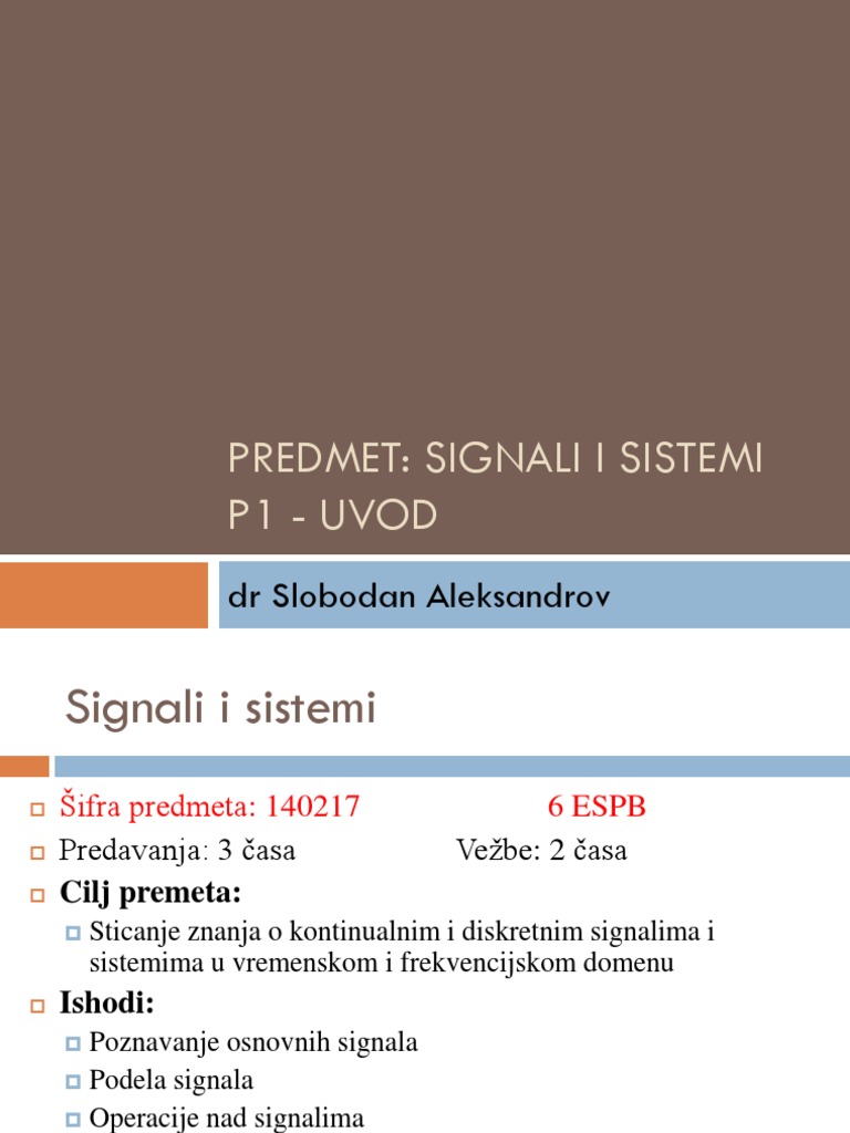 P1 - UVOD - Klasifikacija Signala I Sistema PDF | PDF