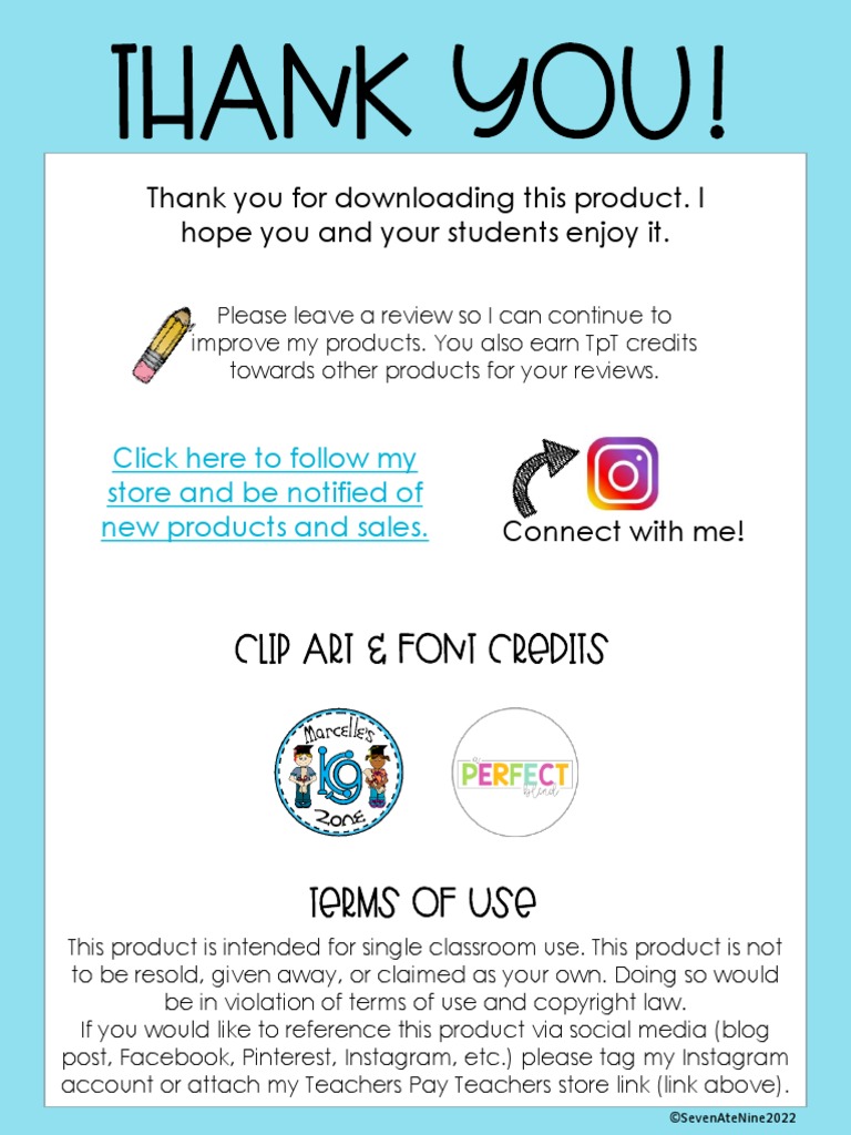 Clip Art & Font Credits: Thank You For Downloading This Product. I Hope ...