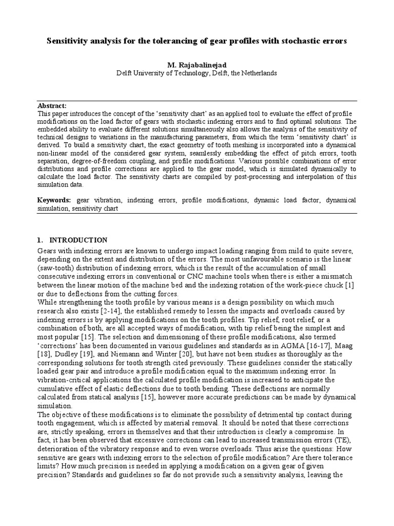 Sensitivity Analysis For The Tolerancing of Gear Profiles With ...