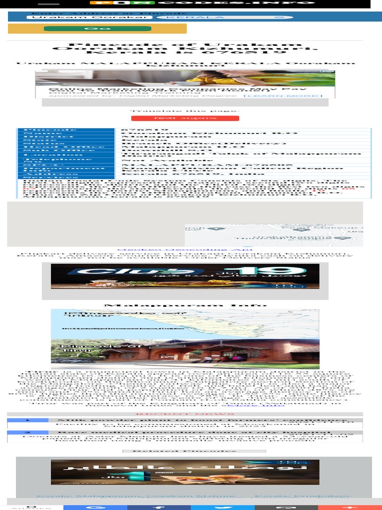 Pincode of Urakam Oorakam Kizhumuri, Kerala PDF | PDF | Kerala | Public ...