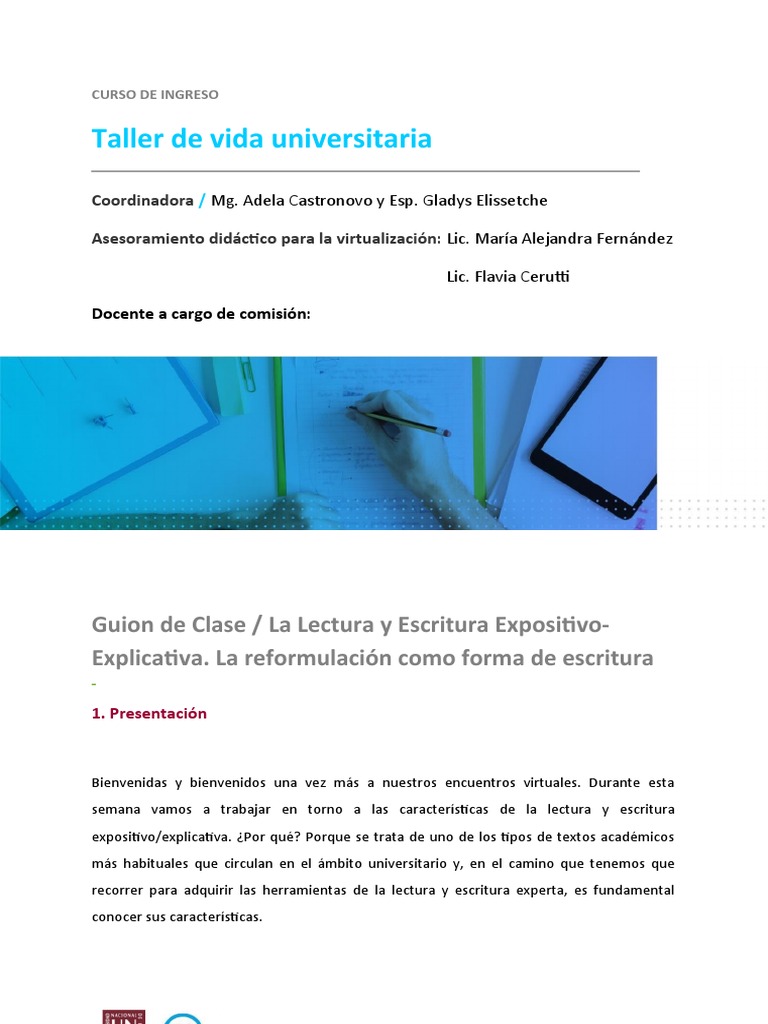 TVU - La Lectura y La Escritura Explicativa Expositiva - 2023 | PDF ...