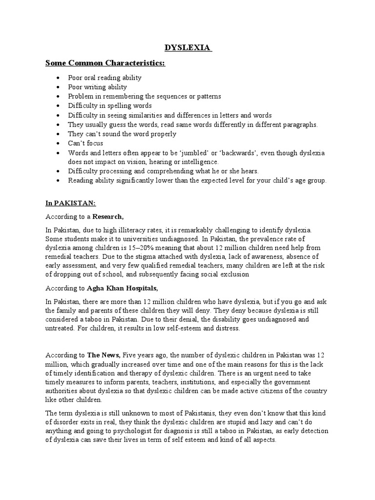 DYSLEXIA Report | PDF | Dyslexia | Attention Deficit Hyperactivity Disorder
