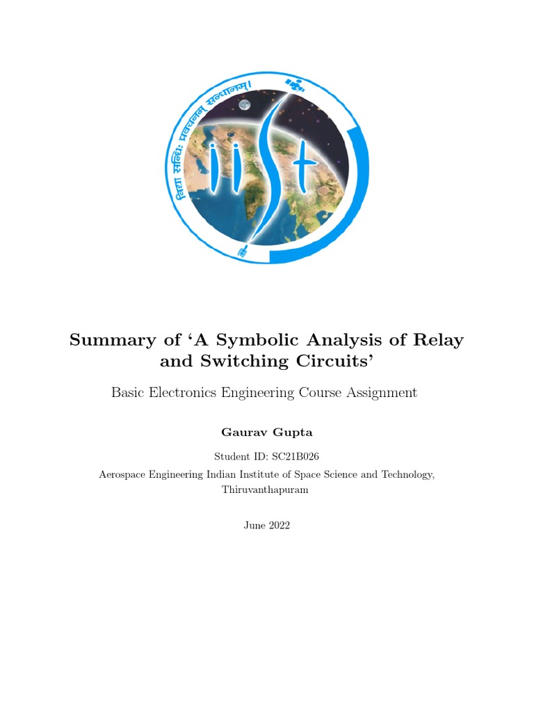 Summary Of A Symbolic Analysis Of Relay And Switching Circuits Pdf Series And Parallel