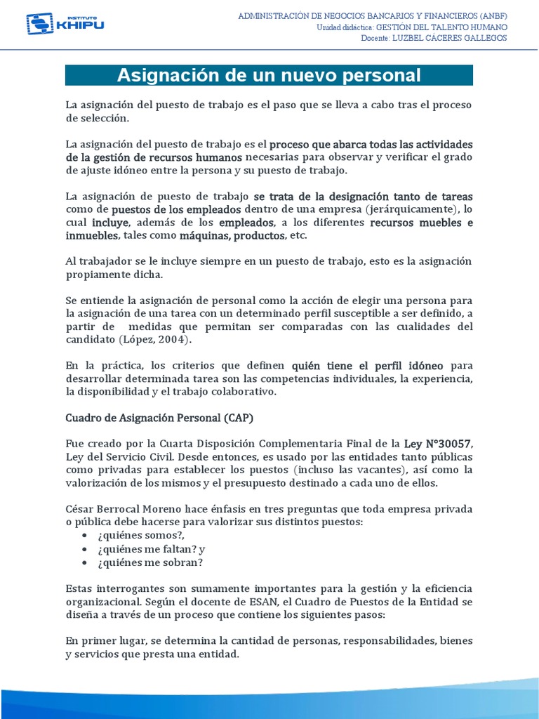 Asignación de Un Nuevo Personal | PDF | Gestión de recursos humanos ...