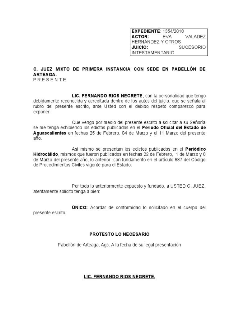 Escrito Edictos Presentacion | PDF