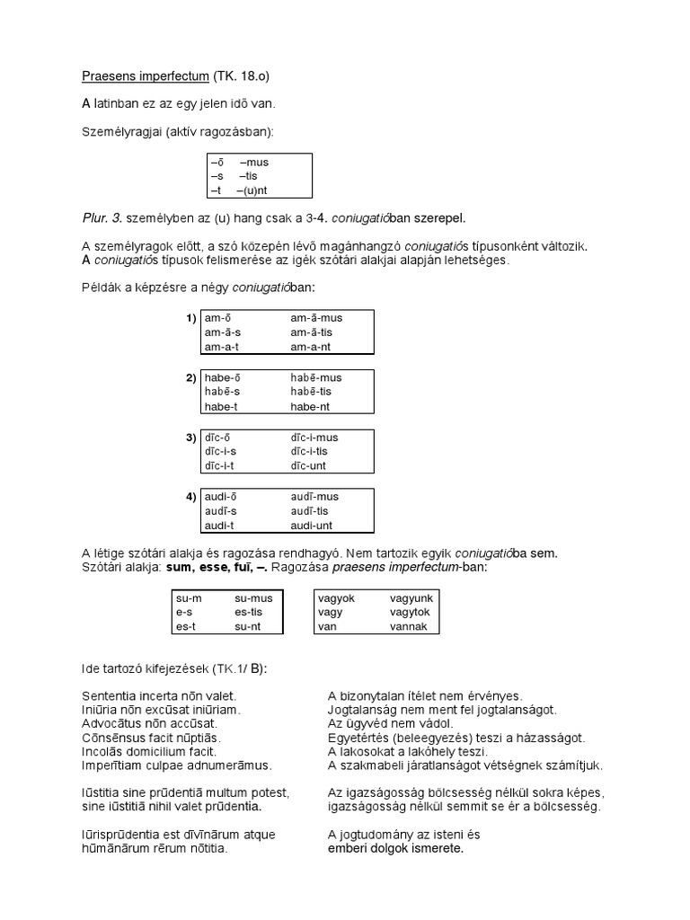 2.anyag Praesens Imperfectum 2019 Lev | PDF