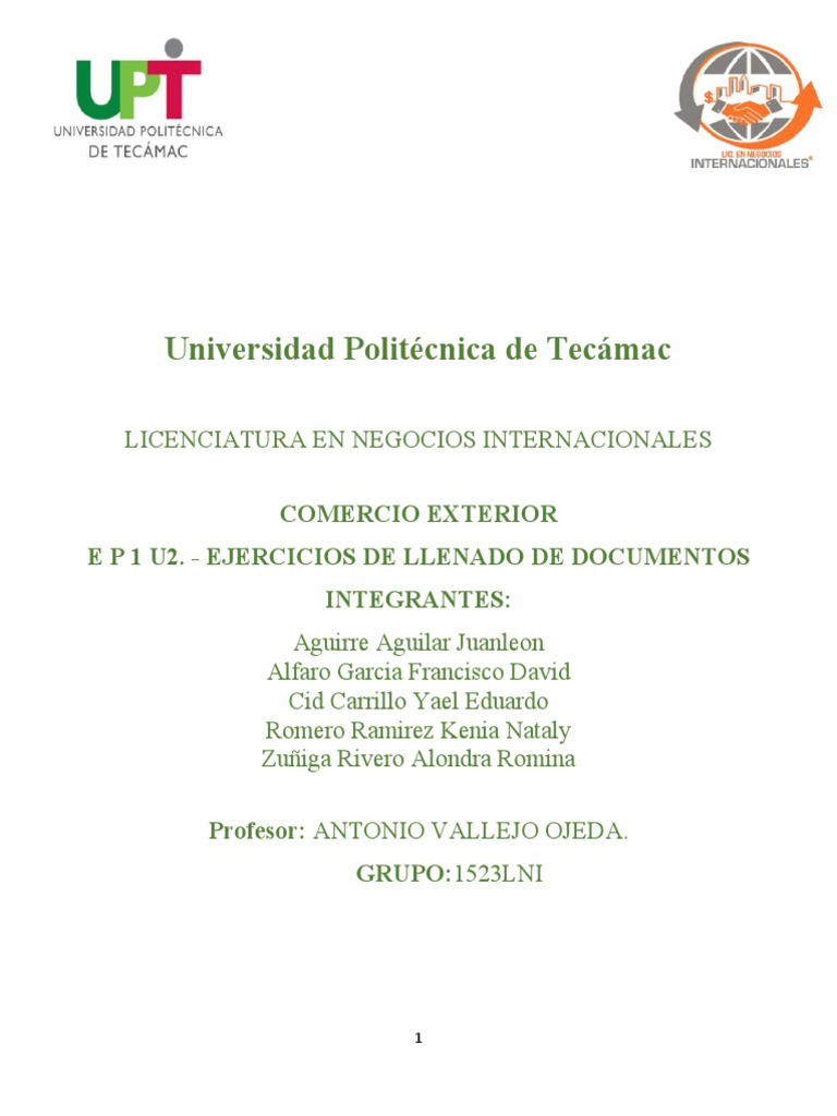 E P 1 U2 . - Ejercicios de Llenado de Documentos 1 | PDF | aduana | El comercio internacional