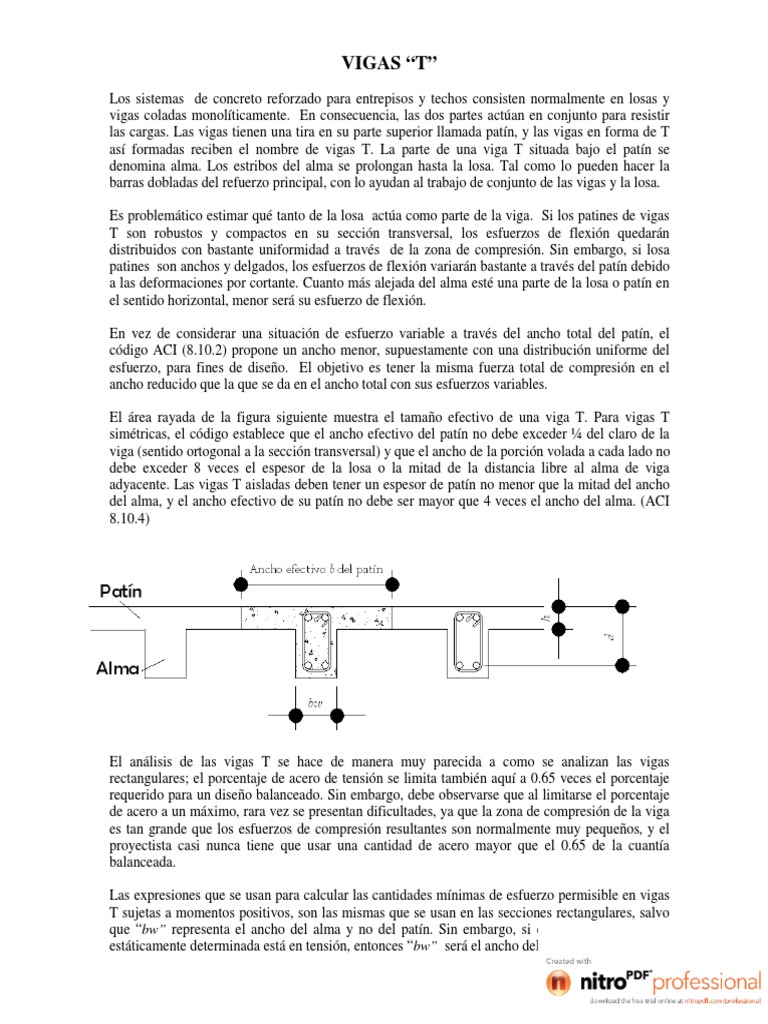 Diseño y análisis de vigas T de concreto | PDF | Viga (Estructura) | Doblar