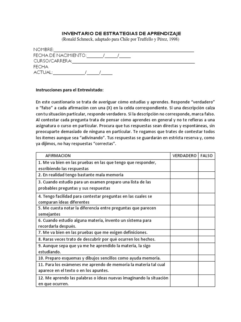 Inventario de Estrategias de Aprendizaje PDF | PDF | Aprendizaje | Memoria