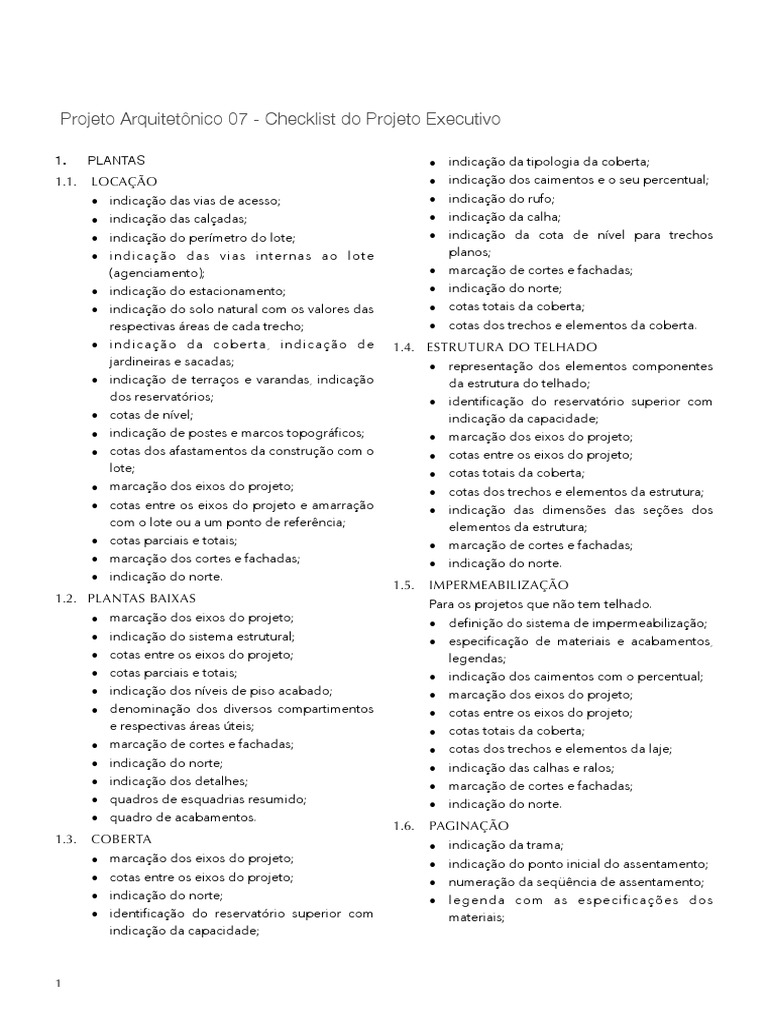Checklist Projeto Executivo.pdf | PDF | Projeto arquitetônico | Arquitetura