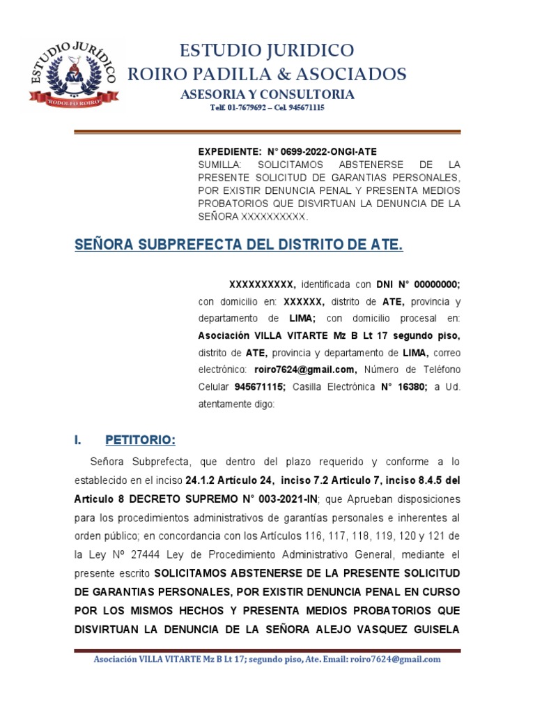 Modelo de Solicitud de Abstención de Garantías Personales Ante El ...