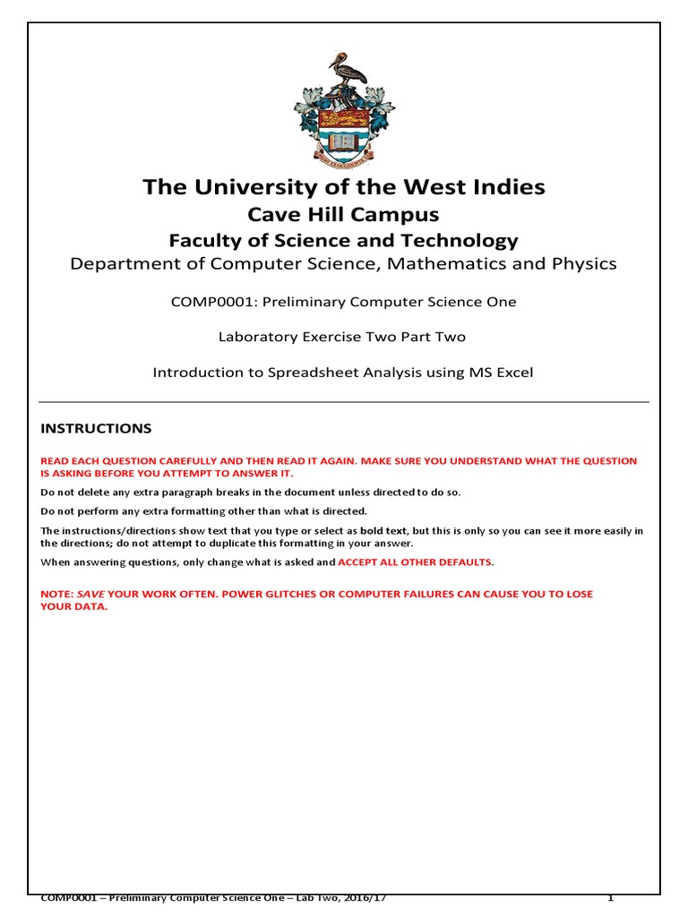 Lab Two Introduction To Ms Excel Part Two Pdf Microsoft Excel Worksheet